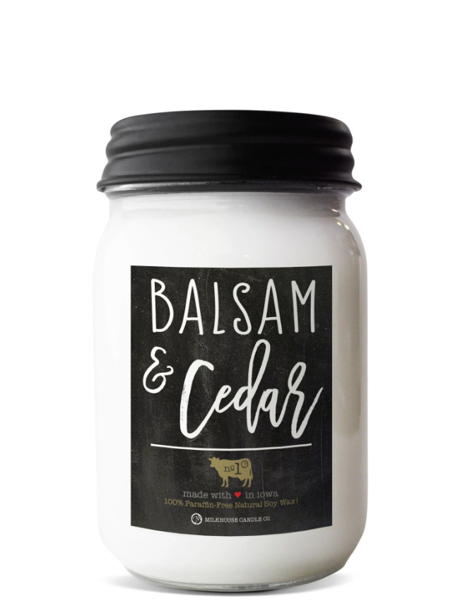 Milkhouse Mason Jar 13oz Candle: Balsam & Cedar – Daisy Trading Co.